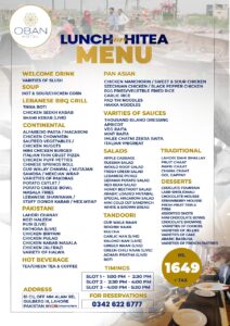 Oban Hotel's Menu - Best Family Friendly Hotel in Lahore